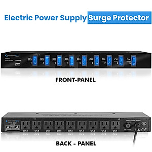Technical Pro Power Supply Strip - 9 Power Outlet with Switches, 5V USB Charging Port, 1800 Watts Max Load Power Conditioner, High Load Power Electric Extension Cord Strip - 4 Ft