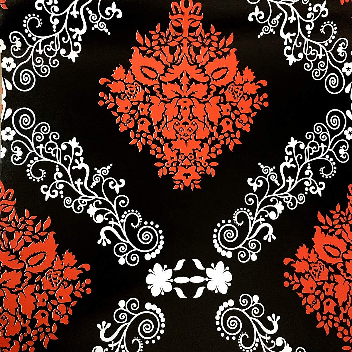 REDODECO Vintage Black Red Damask Adhesive Paper Shelf Liner Peel Stick Dresser Drawer Sticker Home Deco Wallpaper 17.7inch by 100inch