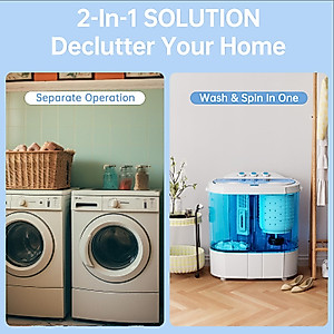 Ceamorfco Portable Washing Machine, Twin Tub 13 Lbs Capacity, Mini Portable Washer Dryer Combo with 5 FT Inlet Hose, Lavadora Portatil for Laundry, Apartment, Dorm, RV, College