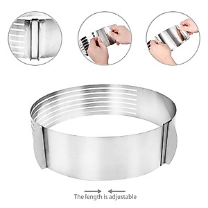 Oranlife Cake Leveler Slicer, Adjustable Round Cake Rings, Cake cutter, 7 Layer Stainless Steel Cake Slicing Accessories, 9.8-12.2 inch
