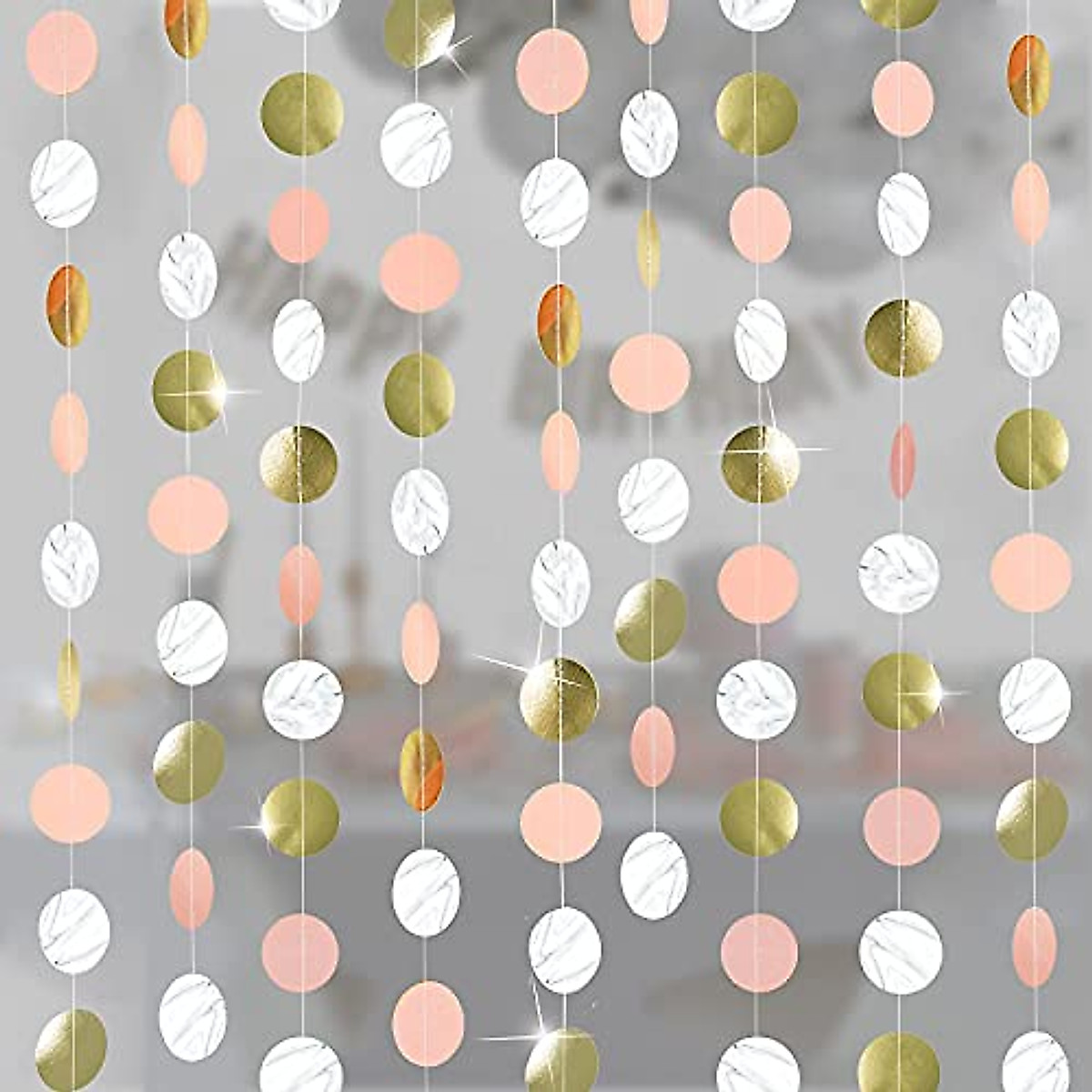 Gold Pink White Party Decoration Marble Stripe Circle Garland Hanging Decoration Party Banner Streamer Backdrop for Wedding Engagement Bday Birthday Sweet 16 Baby Bridal Shower Party Supplies