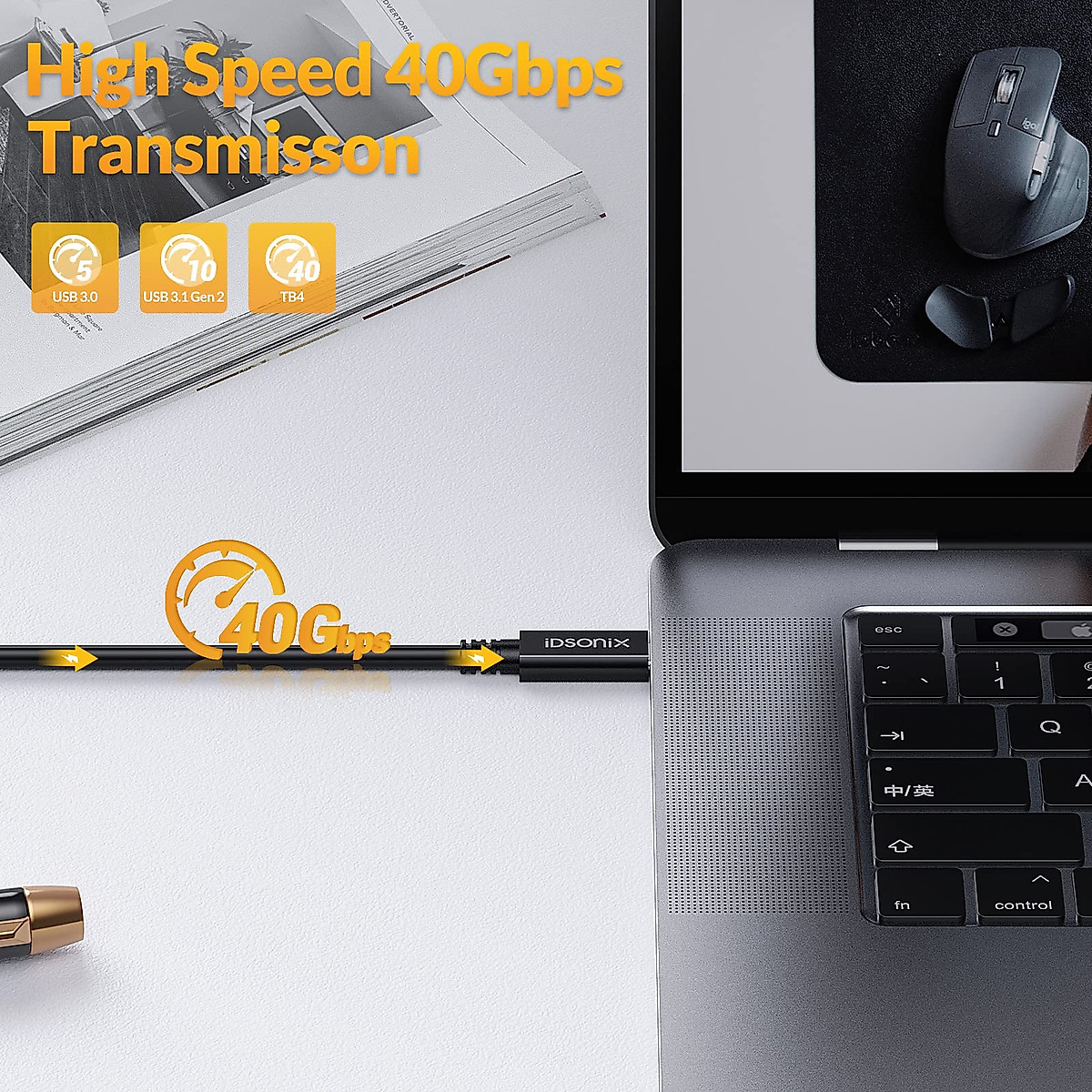 [USB-IF Certified] USB 4 Cable 1ft Compatible with Thunderbolt 4 Cable Thunderbolt 3 Cable,iDsonix 40Gbps USB4 Cable 100W Charging,8K or Dual 4K Display,for MacBook, iMac, Quest Link, eGPU