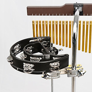 Hi Hat Tambourine Half Moon Hand Bell Rattle Double Row Bells with Mounting Bracket for Drummers Guitarists