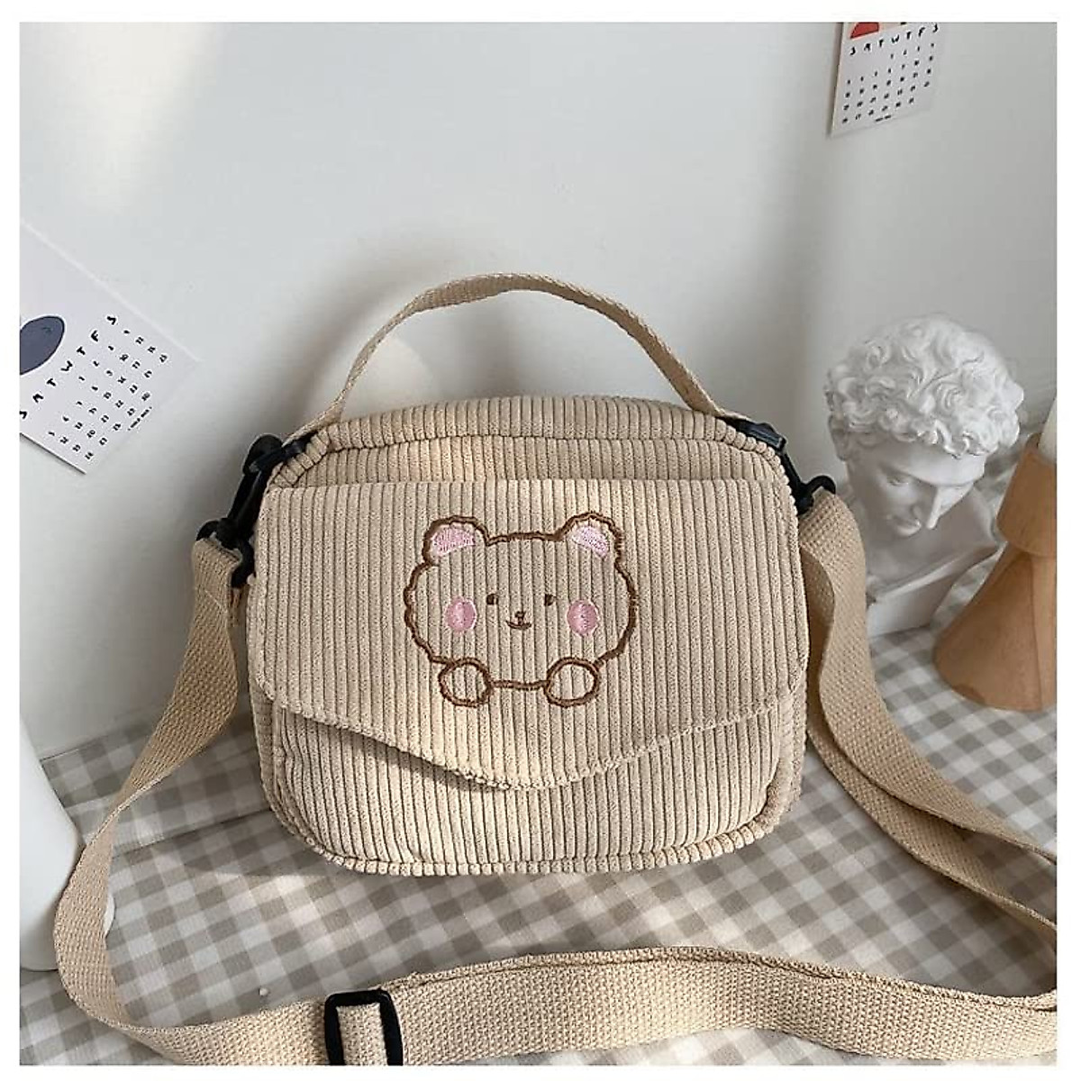 GGOOB Kawaii Corduroy Crossbody Bag (Beige) - Handbag, Unisex-Adults, 17*6*15 cm (L*W*H)