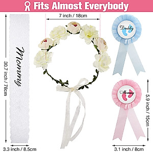 4 Pieces Baby Shower Kits Include Baby Shower Sash, Mommy Daddy Badge Button Pin Kits and Flower Crown for Baby Shower Decoration Gender Reveal Baby Sprinkle Welcome Baby