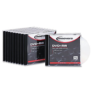 Innovera 46846 DVD+RW Discs 4.7GB 4X w/Slim Jewel Cases Silver 10/Pack
