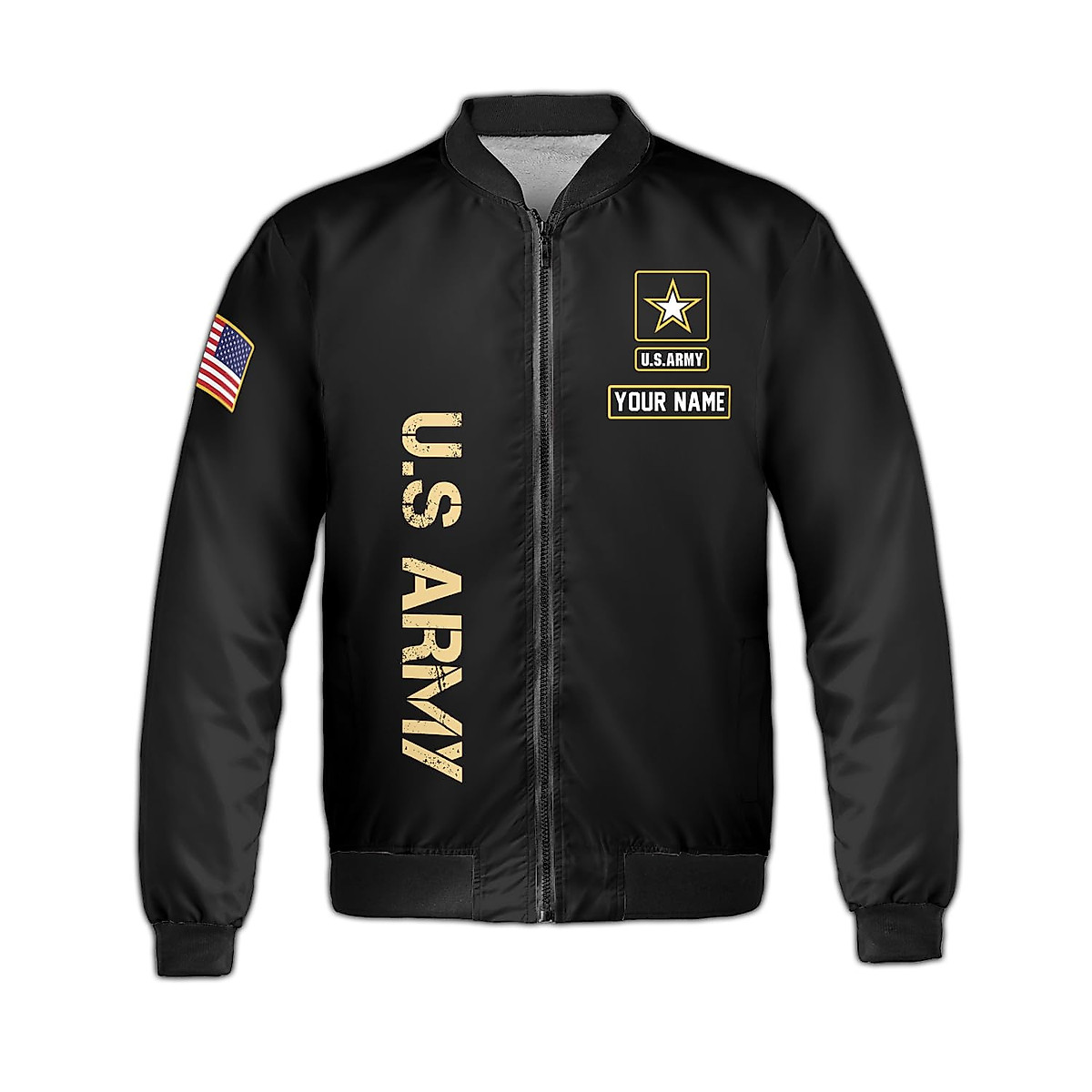 Godoprint Personalized U.S Army Soldier Veteran All Gave Some AOP Fleece Bomber Jacket, Military Army Gift for Men, Veteran's Day Memorial Day Shirt Black Color Full Zip