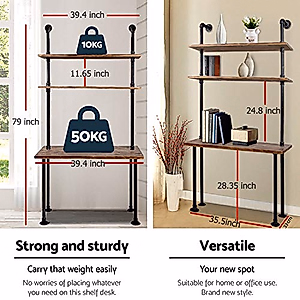LOKKHAN 79-inch Industrial Laptop Desk Solid Wood Computer Desk Wall Pipe Desk with Shelves Computer Table for Home Office (L:40 inch)