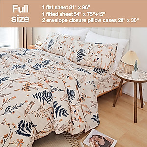 JSD 4 Piece Boho Floral Printed Sheet Set Full Size, Soft Botanical Pattern Microfiber Sheets Extra Deep Pocket