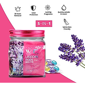 5-in-1 Laundry Pods, Total 96 Count, High Efficiency (HE), Ultra Concentrate with Powerful Stain Lifter Technology, Fabric Softener With Lavender Extracts, Detergent Pods, 32 Count/Each – Pack of 3