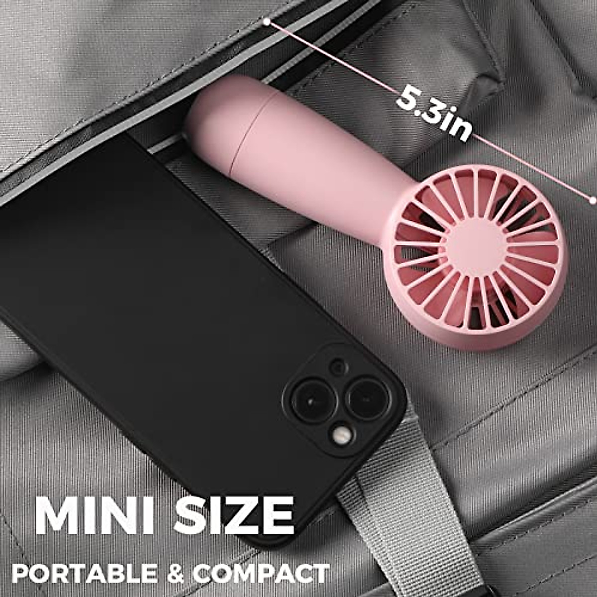Handheld Fan Mini Portable Fan, 8-25 Hours Personal Hand Held Fan, USB Rechargeable Small Portable Fan, 3 Speeds Battery Operated Pocket Mini Fan, Powerful Makeup Eyelash Fan for Travel Indoor Outdoor