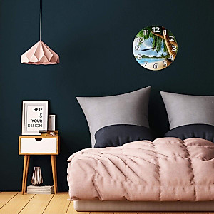 Abucaky Sea Beach Palm Trees Wall Clock Battery Operated Silent Non Ticking Round Clock Tropical Theme Wall Decor for Home, Office, School 9.8 Inch