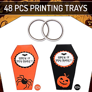 JarThenaAMCS 48Pcs Halloween Candy Coffin Paper Box Pumpkin Spider Treat Box Orange Black Gift Box for Trick or Treat Halloween Party Favor Supplies