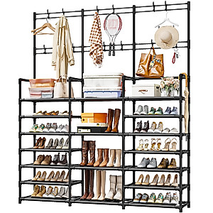 Raybee 7-Tier 73.5'' H Metal Hall Tree with 12 Hooks, Coat and Shoe Rack for Entryway, Freestanding Coat Rack with Shelf for Small Spaces, Sturdy and Durable, Easy to Assemble