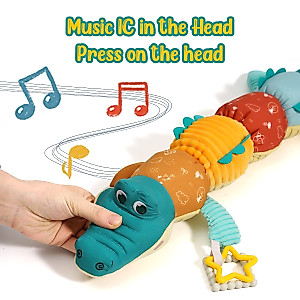 Tummy Time Toys 0-6 Months Baby Musical Stuffed Animal Infant Toys with Ruler Design, Rattle and Multi-Textures, 0-3-6-12 Months Newborn Toys for babies, Alligator & Crocodile
