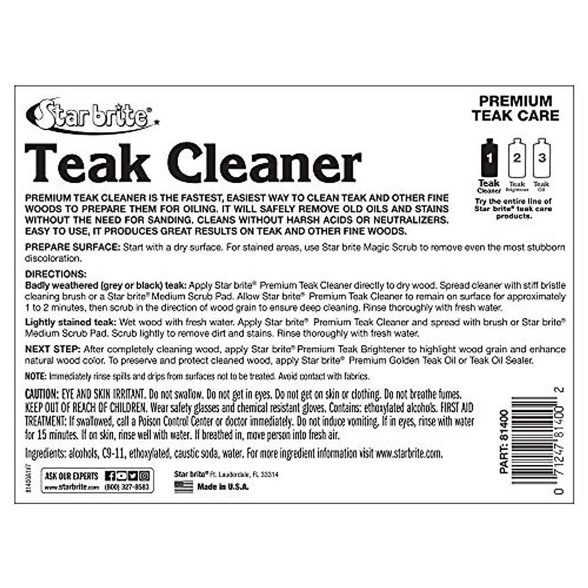 STAR BRITE Premium Teak Cleaner - Restore, Renew & Refresh Old Weathered Gray Teak Furniture & Other Fine Woods - Step 1 - 1 GAL (081400N)
