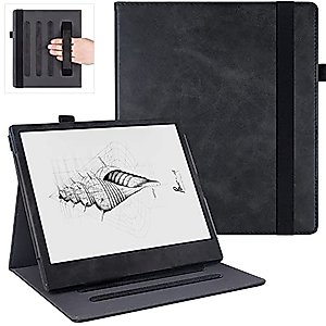 BOZHUORUI Stand Case for 10.3" Boox Note Air4 C (2024)/Boox Note Air3 C/Note Air3 B/W Tablet (2023) - Premium PU Leather Protective Sleeve Cover with Hand Strap/Auto Sleep/Wake (Rock Black)