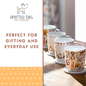 SPOTTED DOG GIFT COMPANY Dog Coffee Mug Set, Cute Mugs 12 oz Ceramic Porcelain China Coffee Tea Cups, Funny Dogs Themed Gifts for Dog Lovers and Animal Lovers Women Men, Set of 4