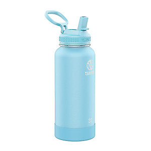 Takeya Actives Insulated Stainless Steel Water Bottle with Straw Lid, 32 Ounce, Ice Blue