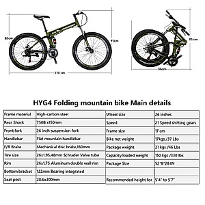 EUROBIKE Adult Folding Bike HY G6 Bicycle 26 Inches Muti Spoke Wheels 21 Speed Dual Suspension Folding Mountain Bike (G6 ArmyGreen -KT 32 Spoke)