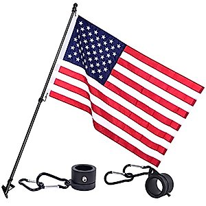 Jezzluky American-Flag-with-Pole for House, Wall Mount Flag Pole Kit Outside Included 6ft Stainless Steel Pole, 3x5 Embroidery Nylon Us Flag, Aluminum Alloy Tangle-Free Rings and Metal Holder