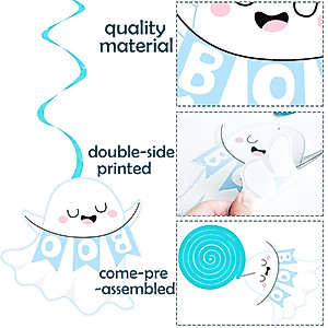 Halloween Baby Shower Hanging Swirls A Baby is Brewing Decorations 20Pcs Halloween Litlle Boo Hanging Decorations Blue Ghost Ceiling Streamers for Pregnancy Gender Reveal Party Supplies