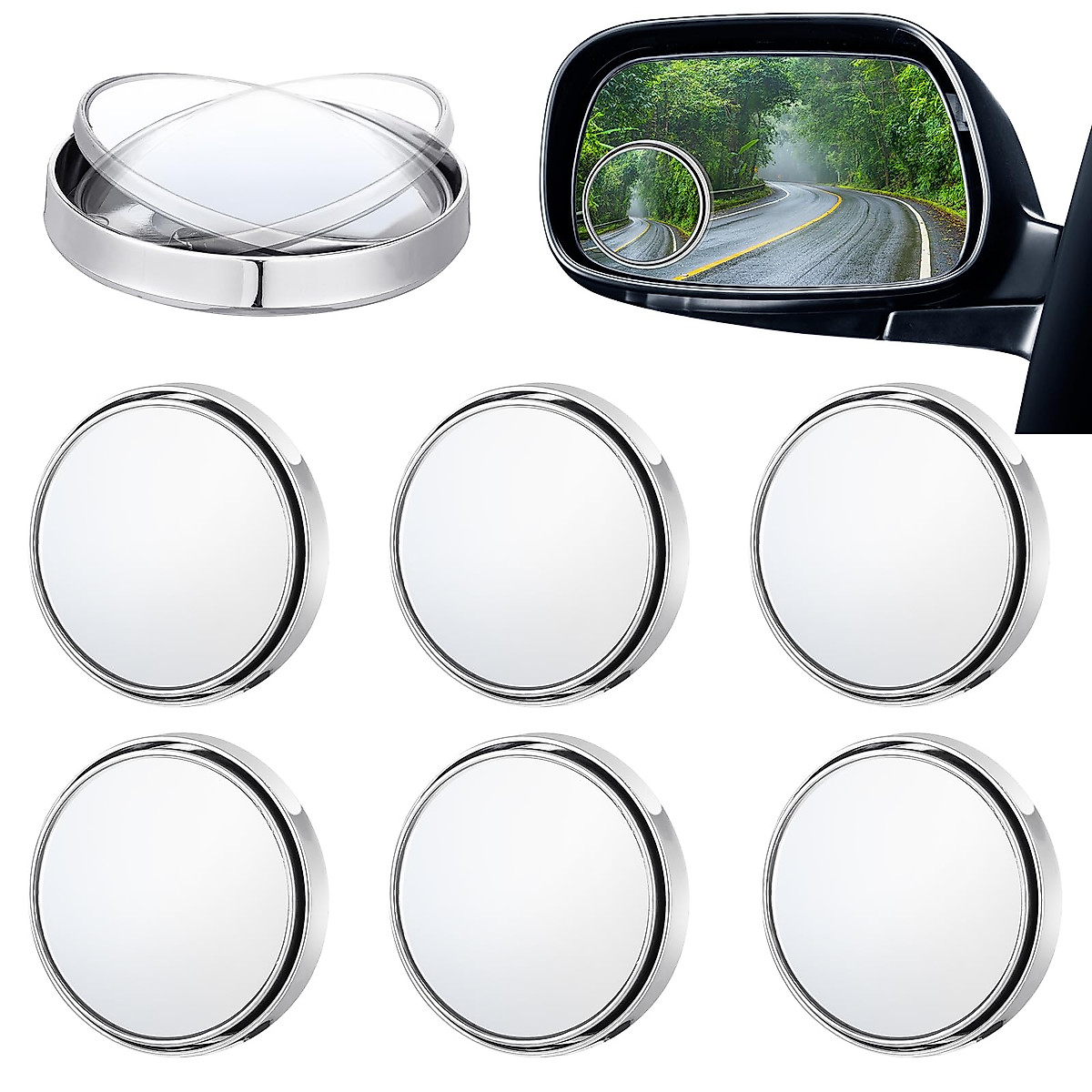 Frienda 6 Pcs 2" Blind Spot Blind Side Mirrors, Convex 360° Wide Rear View Mirrors for Car SUV and Truck(Cute Style)