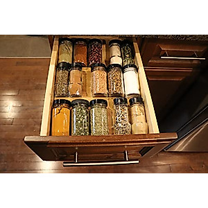 Bamboo Spice Rack Drawer Organizer - 10 in Width - Interlocking Low Profile Pieces with Anti-Slip Tape - Combine or Split Sets for Two Separate Drawers or Different Size Drawers