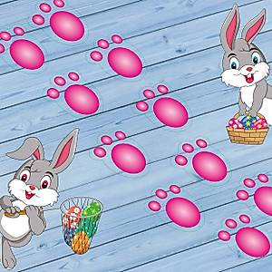 FINGOOO 60PCS Easter Bunny Footprint Stickers Bunny Paw Print Decal for Egg Hunt Game and Easter Decoration