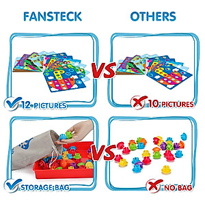 Fansteck Button Art Toy for Toddlers, Color Matching Early Learning Educational Mosaic Pegboard, Safe Nontoxic ABS Plastic Premium Material, 12 Pictures and 46 Buttons,with a Bag Easy to Storage