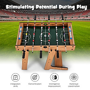 GYMAX Folding Foosball Table, 27” Freestanding Soccer Game Table with 2 Balls for Family, Home, Game Room, Foosball Table for Kids & Adult