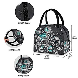 ZZKKO Red Poppies Lunch Bag Box Tote Organizer Lunch Container Insulated Zipper Meal Prep Cooler Handbag For Women Men Home School Office Outdoor Use (Elephant)