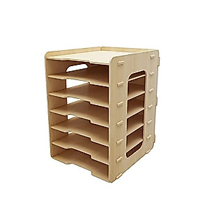 PUNCIA 7Tier Widthways Wood Office Paper Organizer for Desk Desktop File Holder Desk Letter Tray &A4 Paper Sorter Document Book Magazine Storage Shelf Rack Desk Organizer for Classroom Home Office