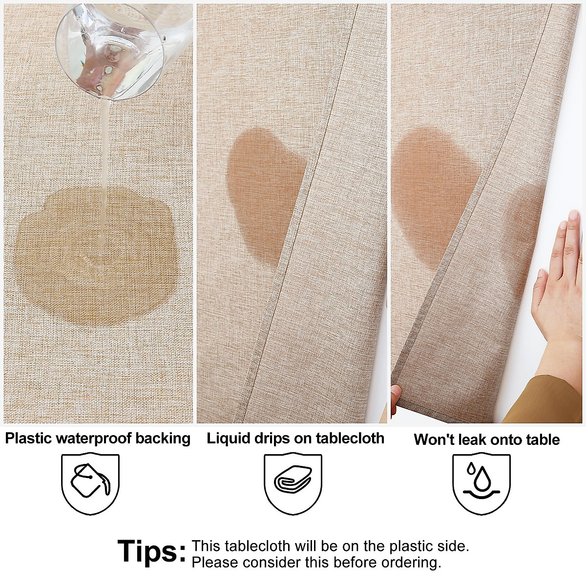 Smiry Round Faux Champagne Table Cloth, Waterproof Burlap Fabric Tablecloth, Washable Decorative Farmhouse Table Covers for Kitchen, Dining, Parties, 60x60, Champagne