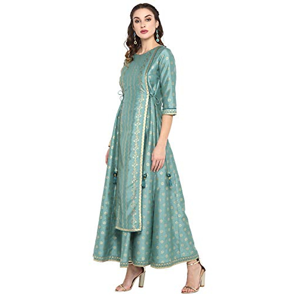 Janasya Indian Women's Light Green Poly Silk Ethnic Dress(J0005-DR-XXXL)