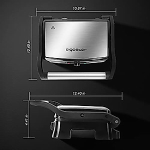Aigostar Electric Panini Press, 1500W Stainless Steel Sandwich Maker with Adjustable Temperature Setting, Opens 180 Degree Indoor Grill with Non-stick Plates, Removable Drip Tray and Indicator Lights