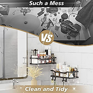 OMAIRA 2-Pack Adhesive Shower Caddy, Shower Shelf, No Drilling Rustproof Stainless Steel Shower Organizer for Inside Shower & Kitchen Storage (Matte Black)