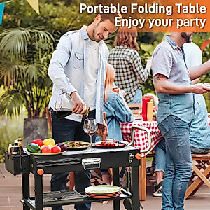 Outdoor Portable Grill Table stand - Folding Prep Stand for 17" or 22" Blackstone Griddle, Large Space blackstone Table with Wheels, Pizza Oven Cart for Ninja, Patio Grilling Backyard BBQ Grill Cart.