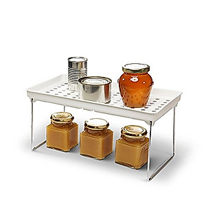 madesmart - 29070 Medium Stacking Shelf - White | CABINET COLLECTION | Organizer for Cabinet or Counter | Collapsible Legs for Storage | Non-slip Rubber Feet | BPA Free