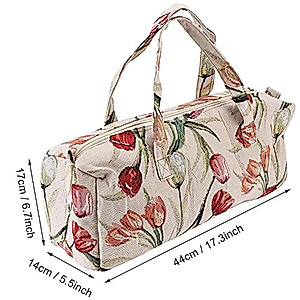 AYNEFY Handmake Knitting Bag, 17.32 x 5.51 x 6.69 inch Household Fabric Crafts Knitting Needles Storage Sweater Sewing Needles with Carry Handles Organizer Bag(Rose Jacquard)