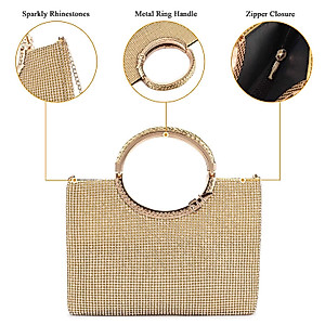 UBORSE Rhinestones Crystal Clutch Evening Bags for Women Ring Handle Wedding Party Clutch Purses Cocktail Prom Handbags Gold