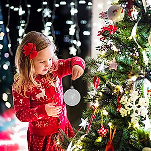 White Snowball Ornament (12 Pack) Large 3.15" Glitter Snow Ball Iridescent Christmas Ornaments Set for Christmas Tree Decoration, Shatterproof Plastic Set of 12, by 4E's Novelty