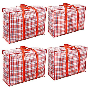 Heavy Duty Jumbo Moving Bags, 168L Oversize Organizer Storage Bags With Durable Zippers for Clothes Comforter Pillow, Water-proof Totes for Carrying Camping Bedding (Set of 4) Red