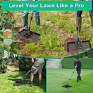 Lawn Leveling Rake, 17"x10" Small Lawn Leveling Rake with 5FT Adjustable Steel Handle,Heavy Duty Lawn Level Tool for Yard Garden Golf Leveling,Topsoil Sand Leveling Spreading,Top Dressing Lawn Leveler