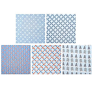 HEALLILY Fabrics 5Pcs Christmas Snowflake Cotton Fabric Bundles Patchwork Xmas Printed Craft Fabric Square DIY Christmas Sewing Scrapbooking Quilting