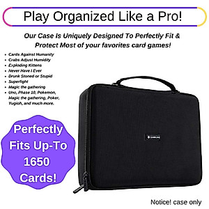 caseling Card Game Case. Fits Cards Against Humanity Card Game. Fits up to 1650 Cards. Includes 6 Moveable Dividers. (Not for Sleeved Cards)