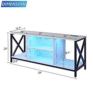 HNEBC LED White TV Stand with USB/Wireless Charging Station,Television Stands with Auto Induction/Adjustable LED Lights,TV Stand for 65+ inch TV and Storage Cabinet Suitable for Living Room (White)