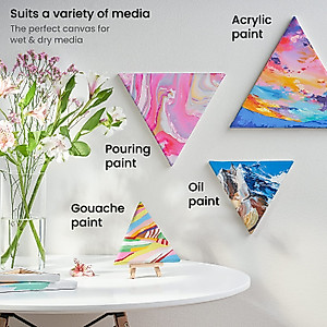 Arteza Paint Canvases for Painting, Pack of 12, 8 Inches, Triangle Blank Canvas Bulk, Pine Wood Frame, 100% Cotton Stretched Canvas, 8 oz Gesso-Primed, Art Supplies for Adults, for Acrylic Pouring