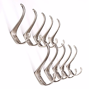 Ambipolar 10 Pack Wall Mounted Elegant Decorative Heavy Duty Double Coat Hooks, with Screws, Brushed Nickel (6635BSN-T500)