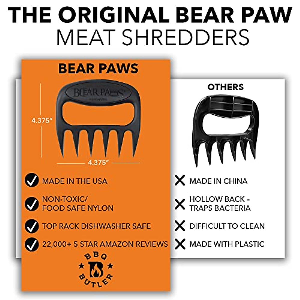 Bear Paws Meat Forks - Meat Shredders - Includes Meat Smoking Guide Magnet